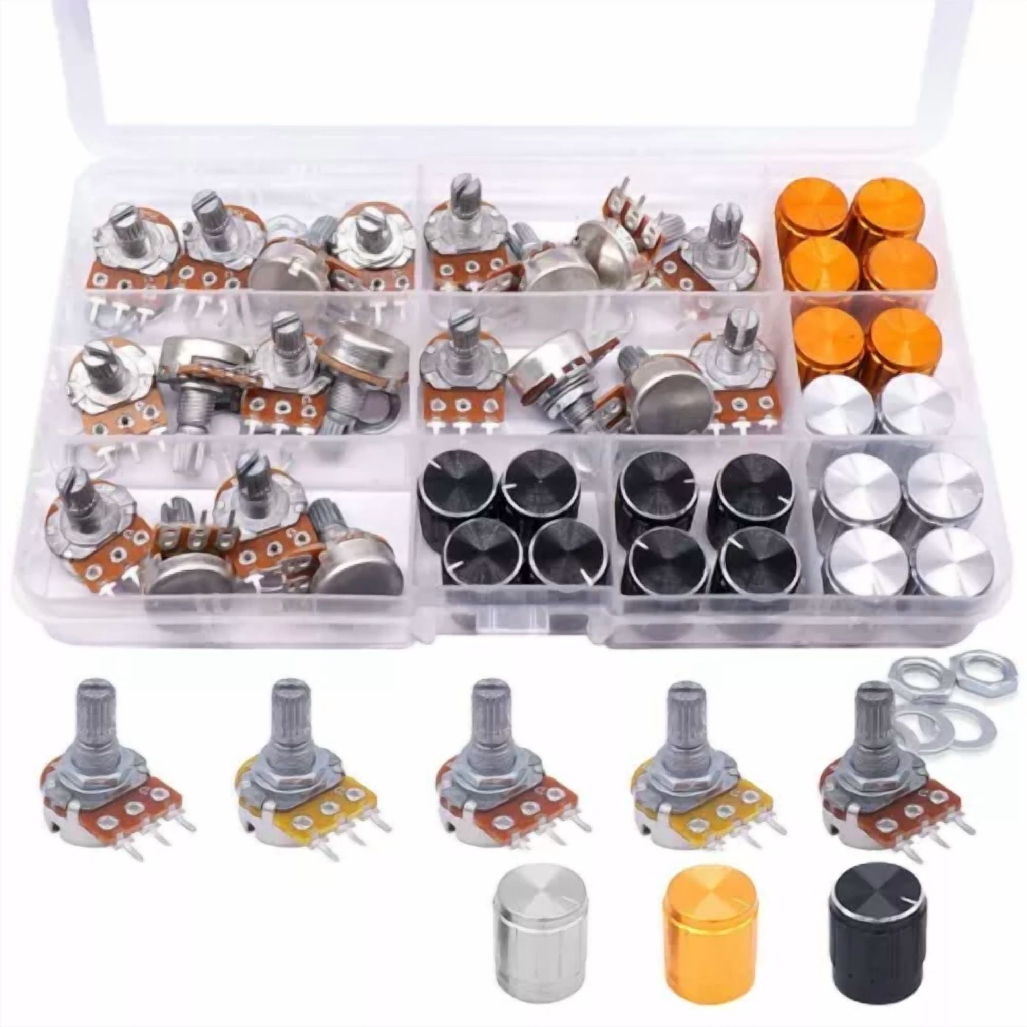 ELARA- 60Pcs Potentiometer Kit B5K 10K 20K 50K 100K Ohm Linear Taper ...