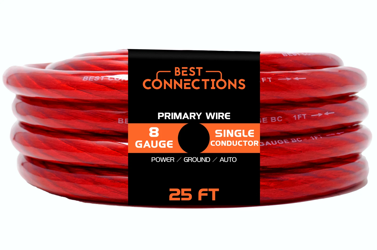 ELARA- Best Connections 8 Gauge 25Ft Red Translucent Power/Ground ...