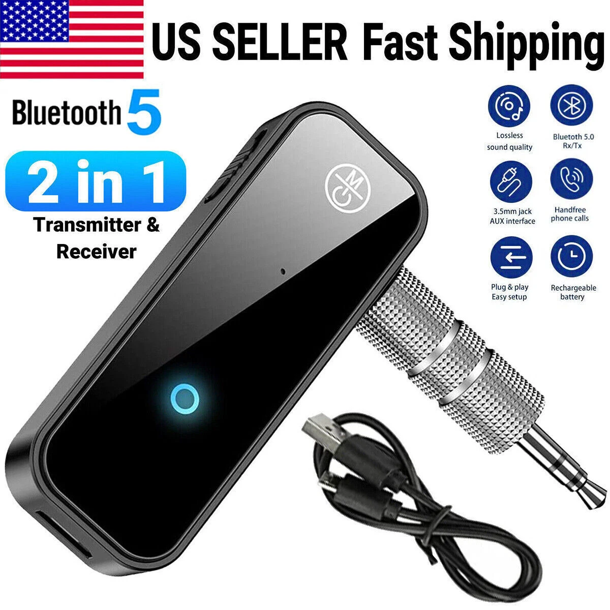ELARA- Bluetooth 5.0 Usb Wireless Transmitter Receiver 2In1 Audio Adapter 3.5Mm Aux Car ...