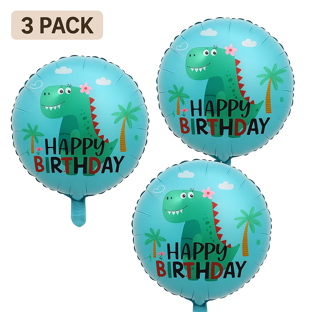 ELARA- Dinosaur Birthday Party Balloons 3 Pack Teal Green Kids Balloons ...