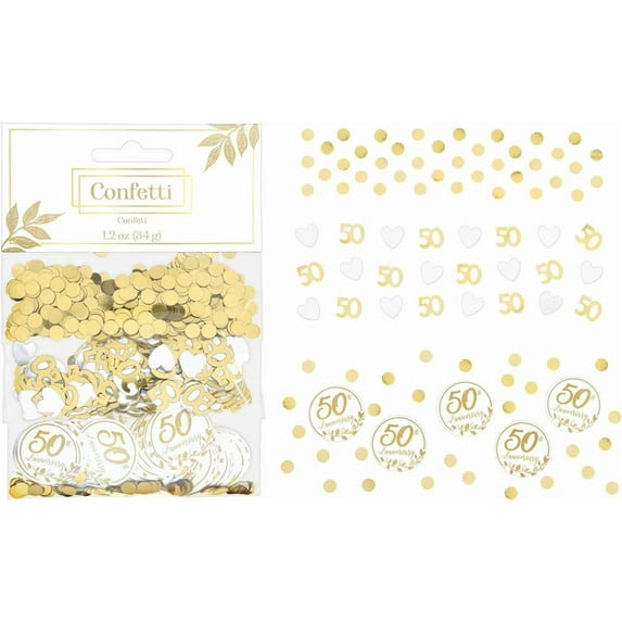 ELARA- Gold Circles White Hearts 50Th Anniversary Confetti Confettis 1. ...