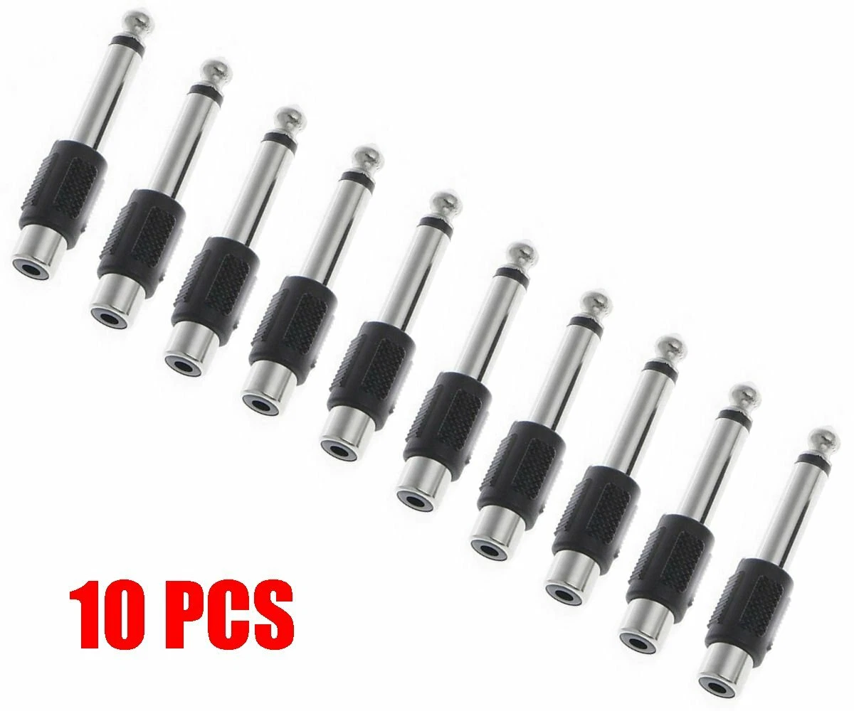 ELARA- New 10 Pack Rca Female To 1/4" Male Mono 6.35Mm Plug Audio ...