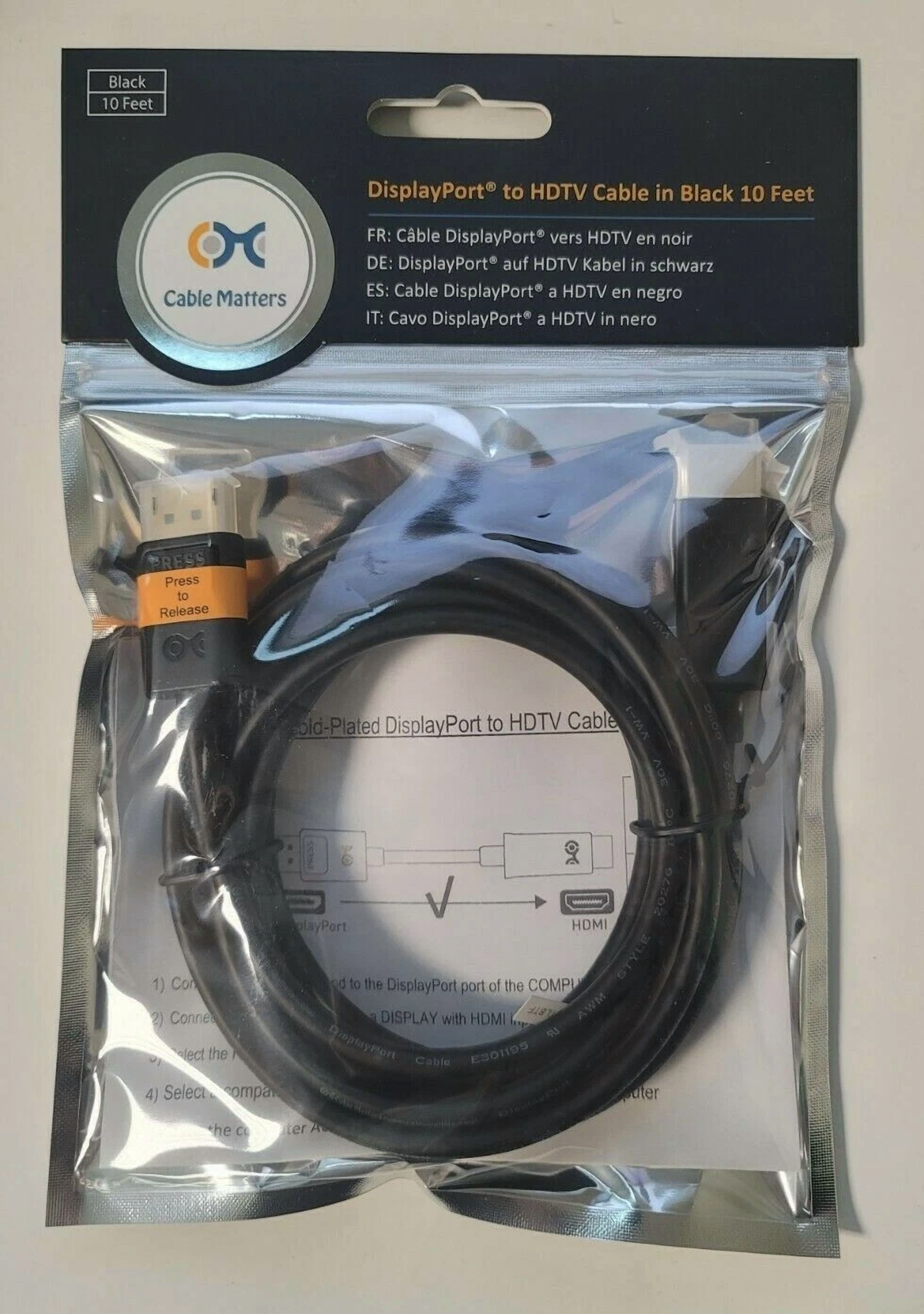ELARA- New Cable Matters 10 Ft Displayport To Hdtv Cable In Black Model ...
