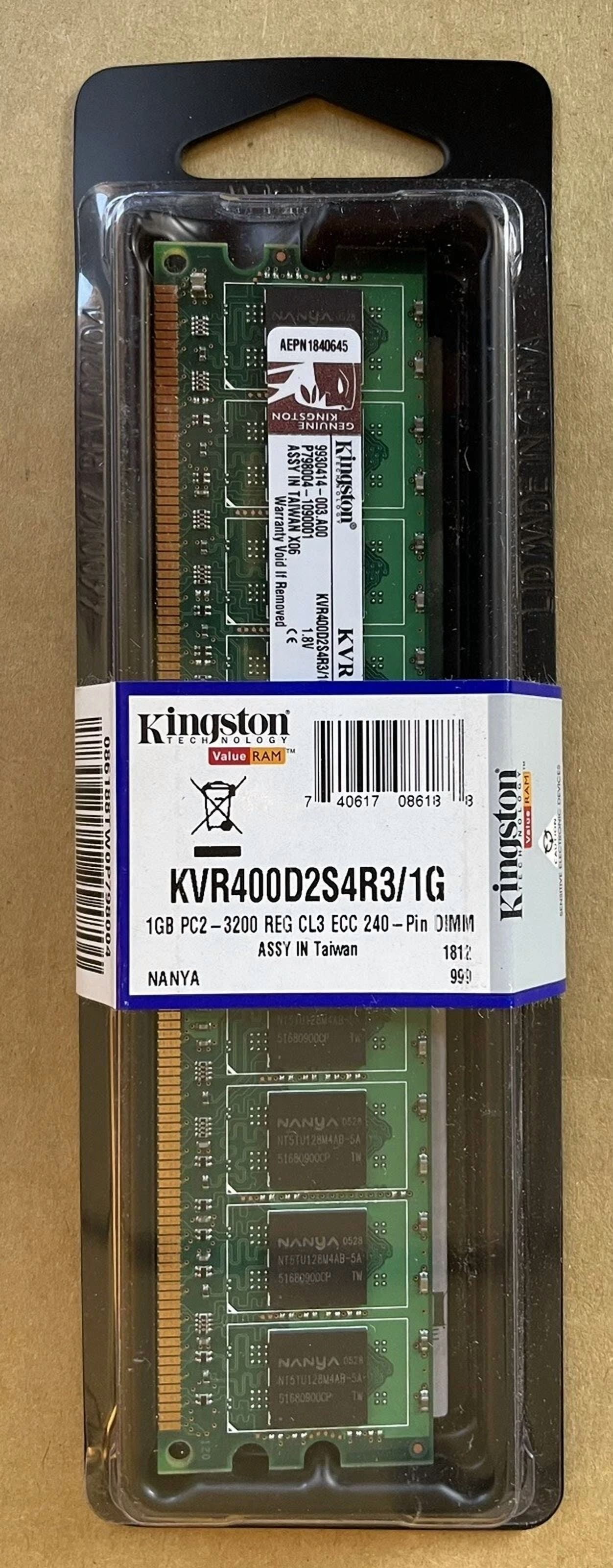 ELARA- *New Sealed* Kingston Kvr400D2S4R3/1G Pc2-3200 Ddr2-400 1Gb Ecc ...