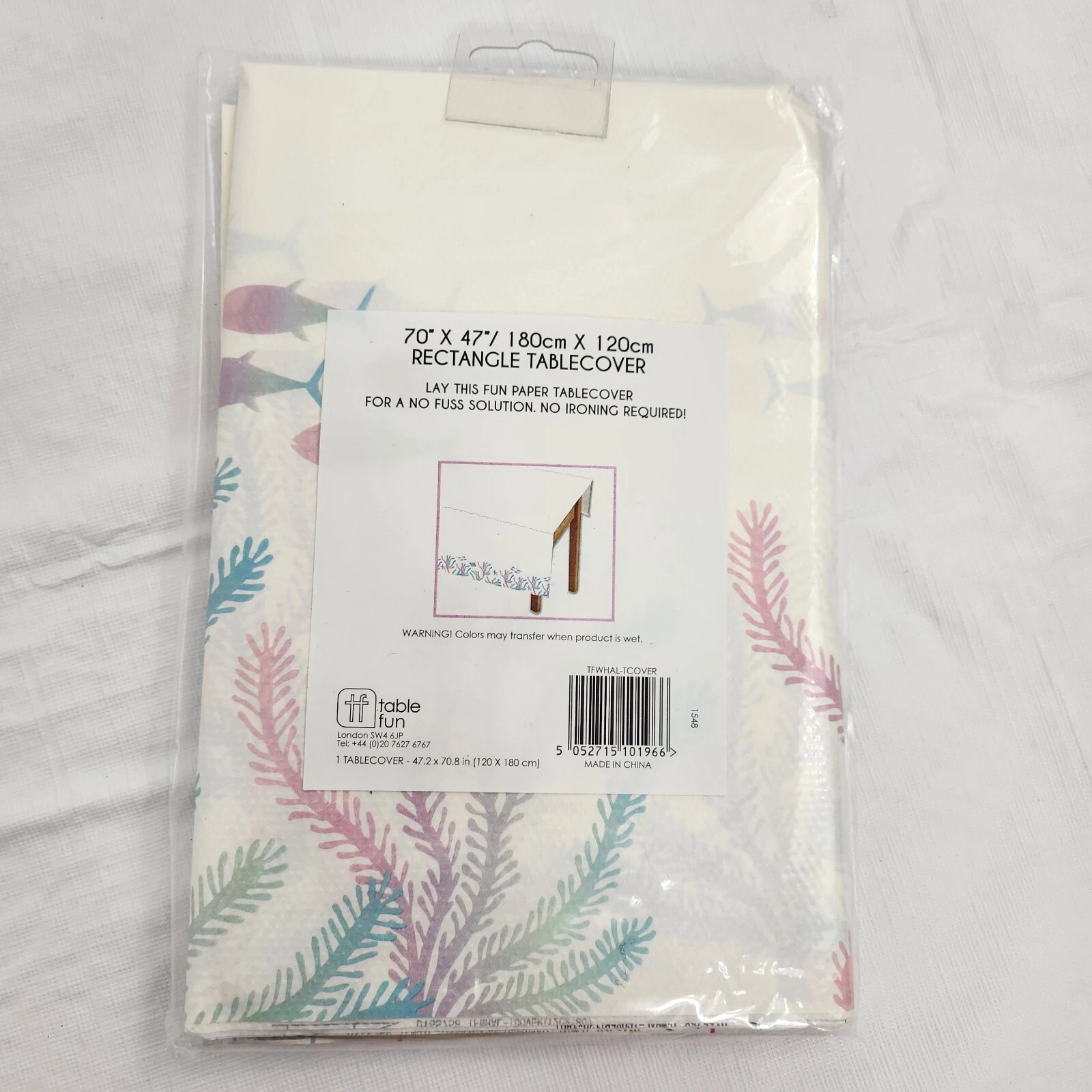 ELARA- Ocean-Themed Rectangle Tablecloth 70 X 47 In Paper Fish Seaweed ...