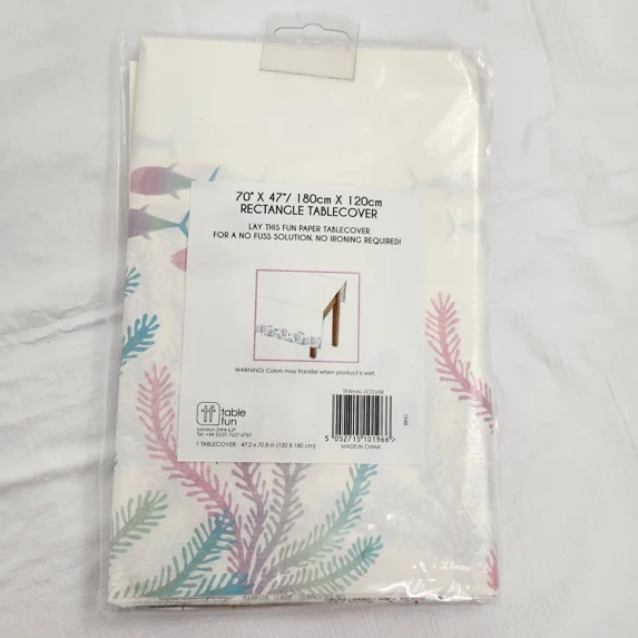 ELARA- Ocean-Themed Rectangle Tablecloth 70 X 47 In Paper Fish Seaweed ...