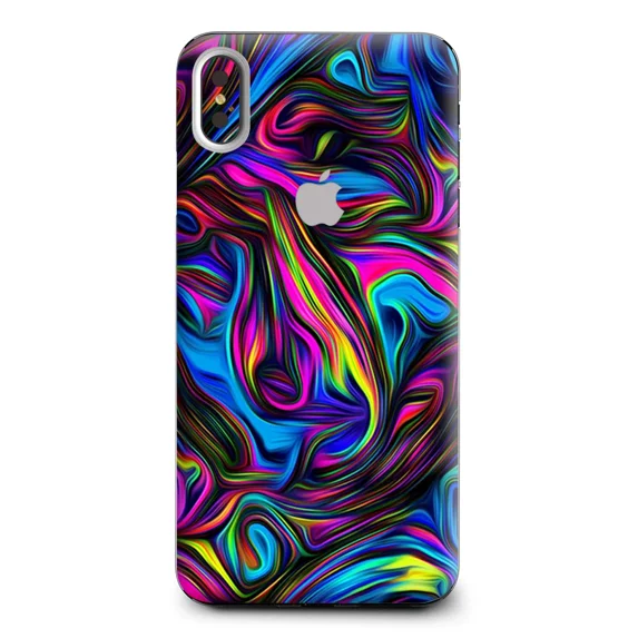 ELARA- Skins Decal Wrap For Apple Iphone Xs Max-Neon Color Swirl Glass ...