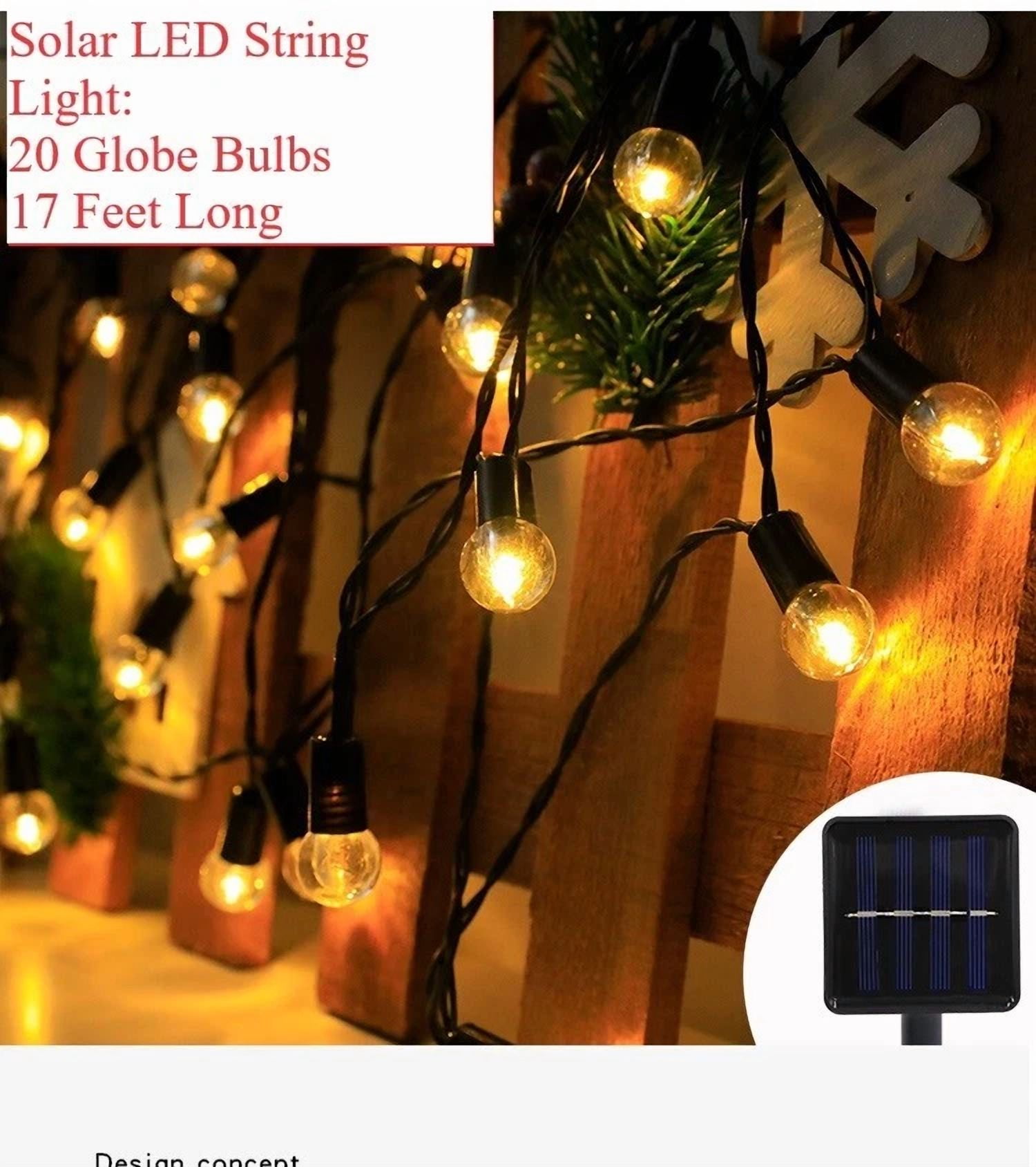 ELARA- Solar String Light 20 Led Bulbs 17Ft Patio Party Yard Wedding ...