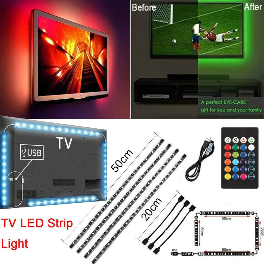 ELARA- Tv Led Backlight 4 X 50Cm Usb Rgb 5050 Strip Light Remote Kit 5V ...
