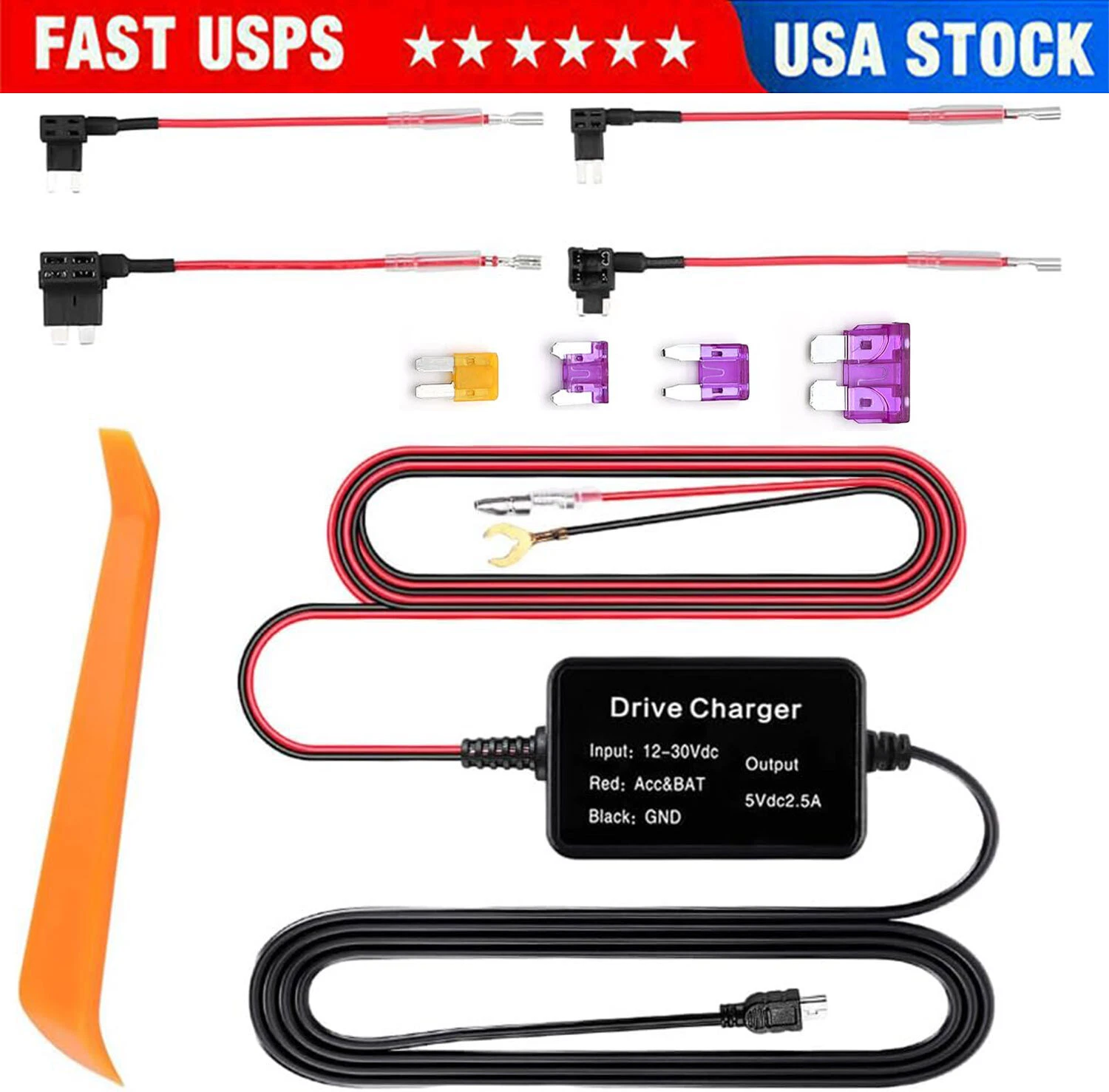 ELARA- Universal Dash Cam Hardwire Kit Type C Hard Wire Cable Fuse For ...