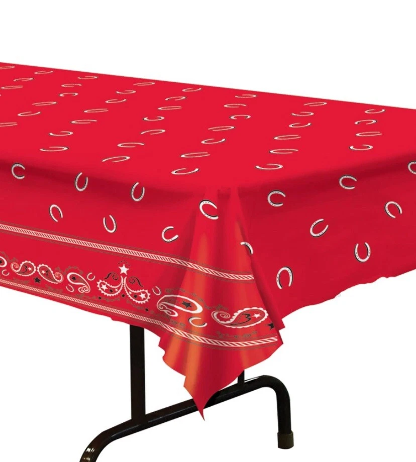 ELARA- Western Red Bandana Banquet Plastic Tablecloth 54" X 106 ...