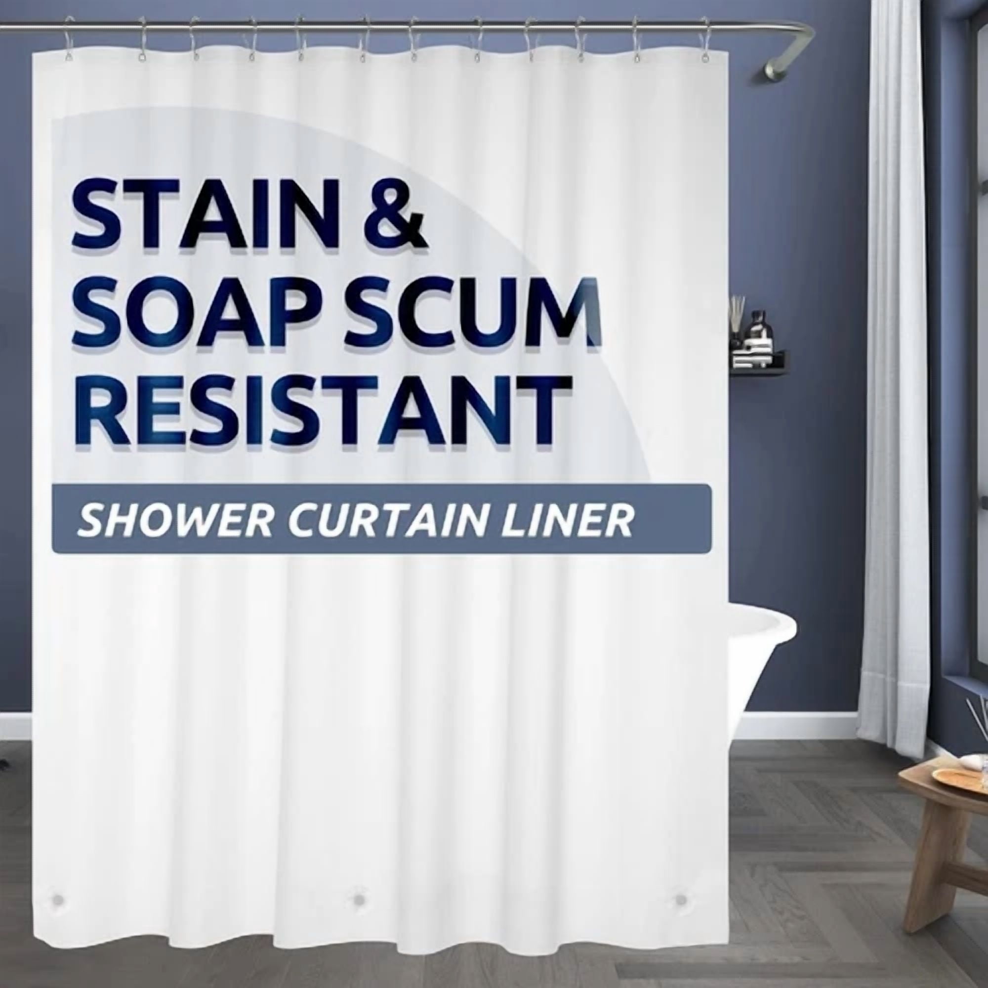ELARA- White Shower Curtain Liner 72 X 78 Long Plastic Liner Peva ...