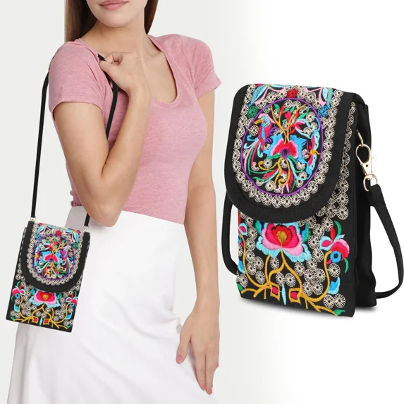 ELARA- Women'S Crossbody Cell Phone Bag Handmade Embroidered Vintage ...