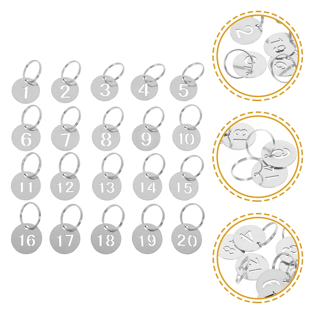 ELAYARD Key Labels Stainless Steel Number Plate Keychain Silver 20Pcs ...