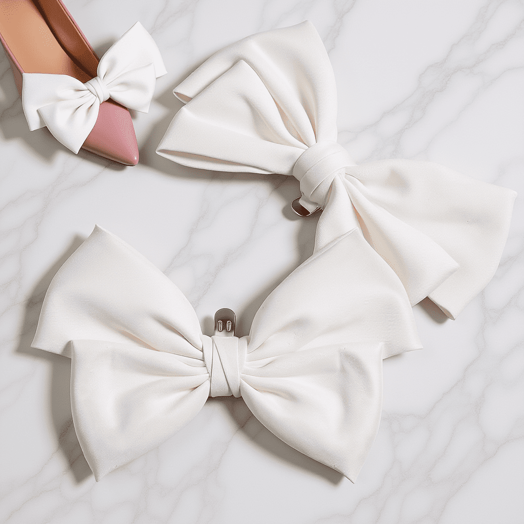 ELAYARD Women's Shoe Clips 1 Pair White Satin Bow Accessories for Dress ...