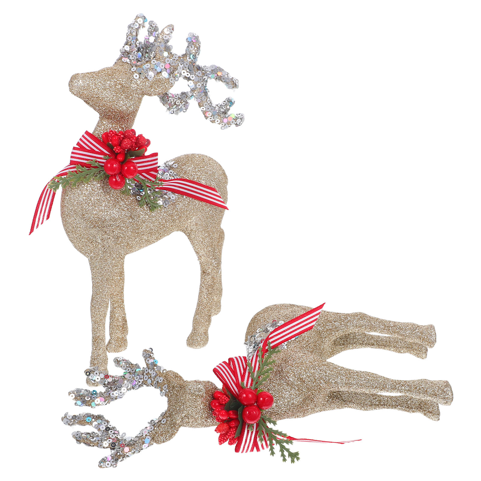 ELAYARD 1Pair Golden Flocking Reindeer Statue Elegant Plastic Standing ...