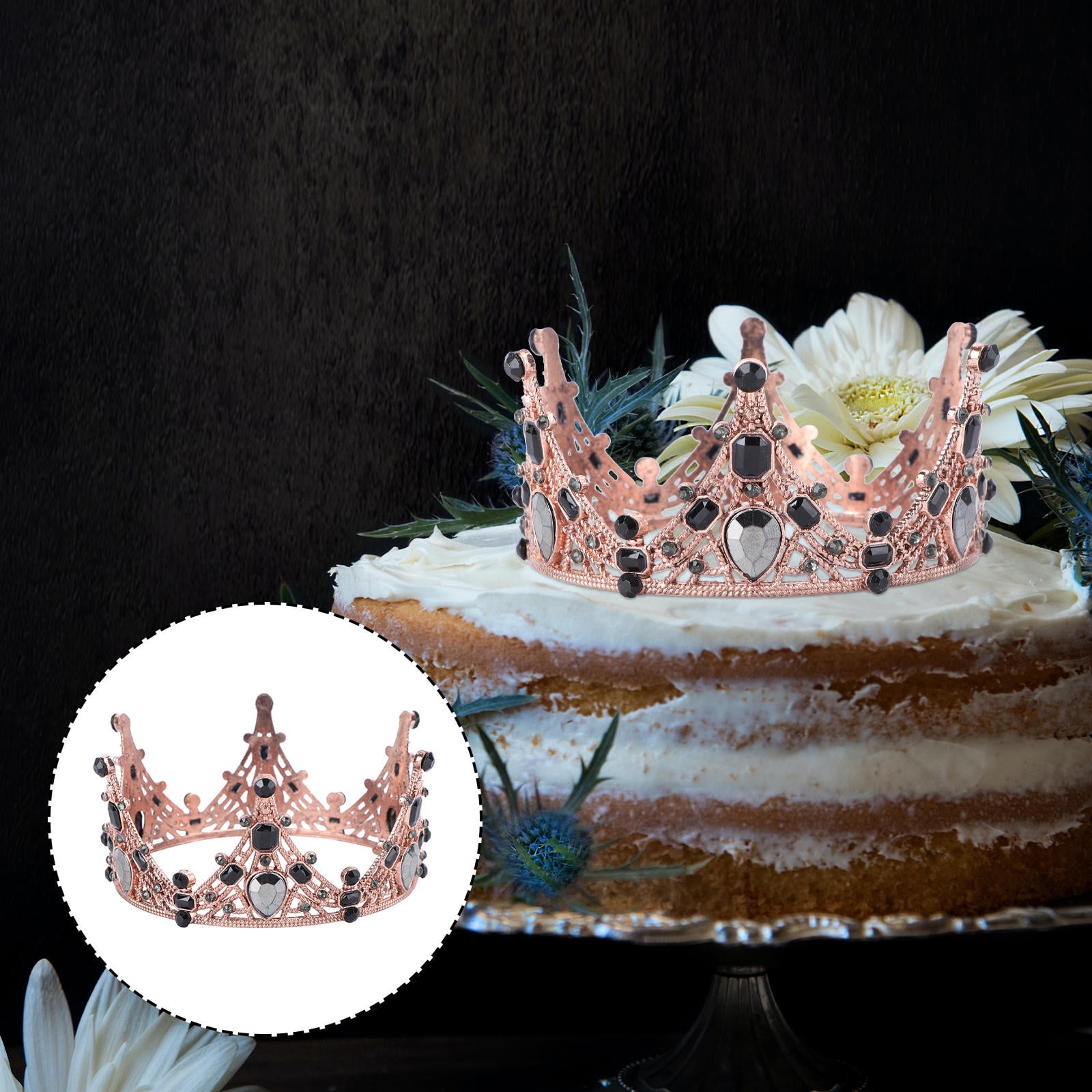 ELAYARD 1Pcs Cake Topper Crowns in Black and Golden for Elegant Royal or King Themed Parties ...
