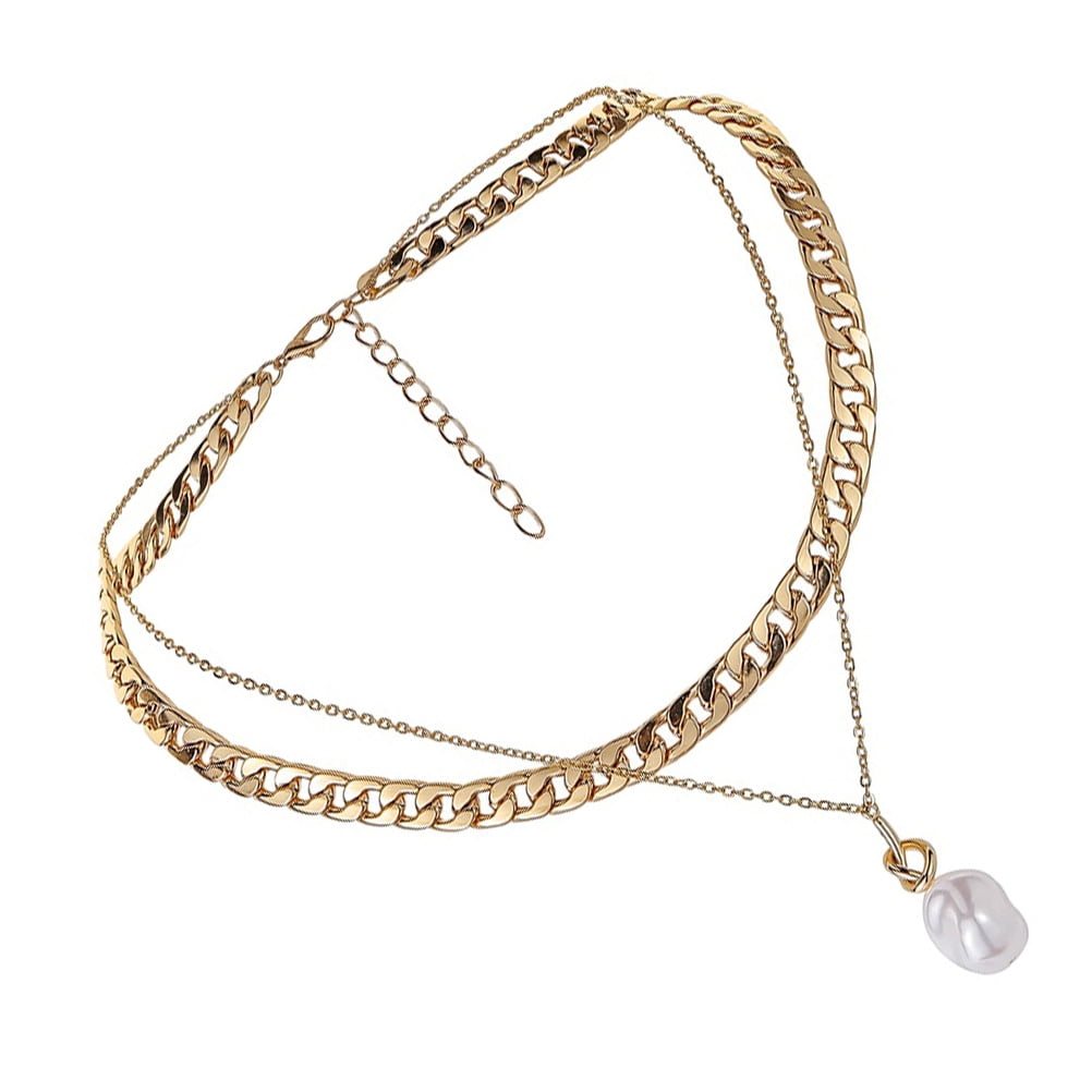 ELAYARD 1Set Women present Double Layer Necklace Golden Pearl Baroque ...