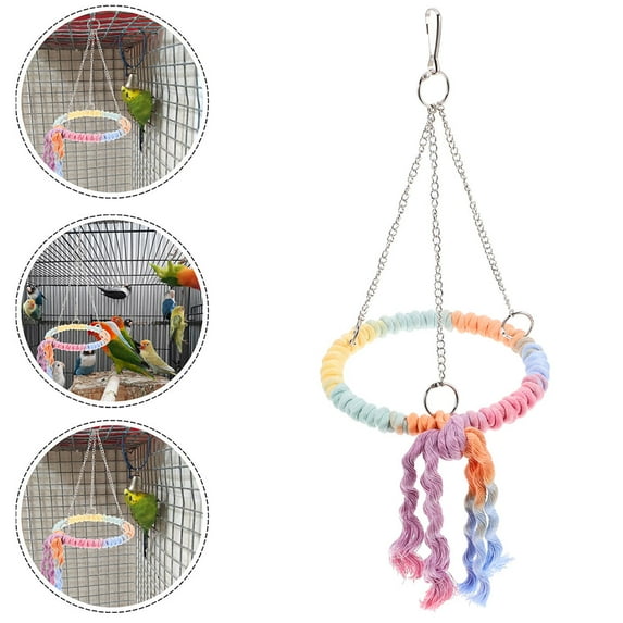 ELAYARD 2Pcs Bird Cage Swing Toys Multi Cotton Rope Round Chewing ...