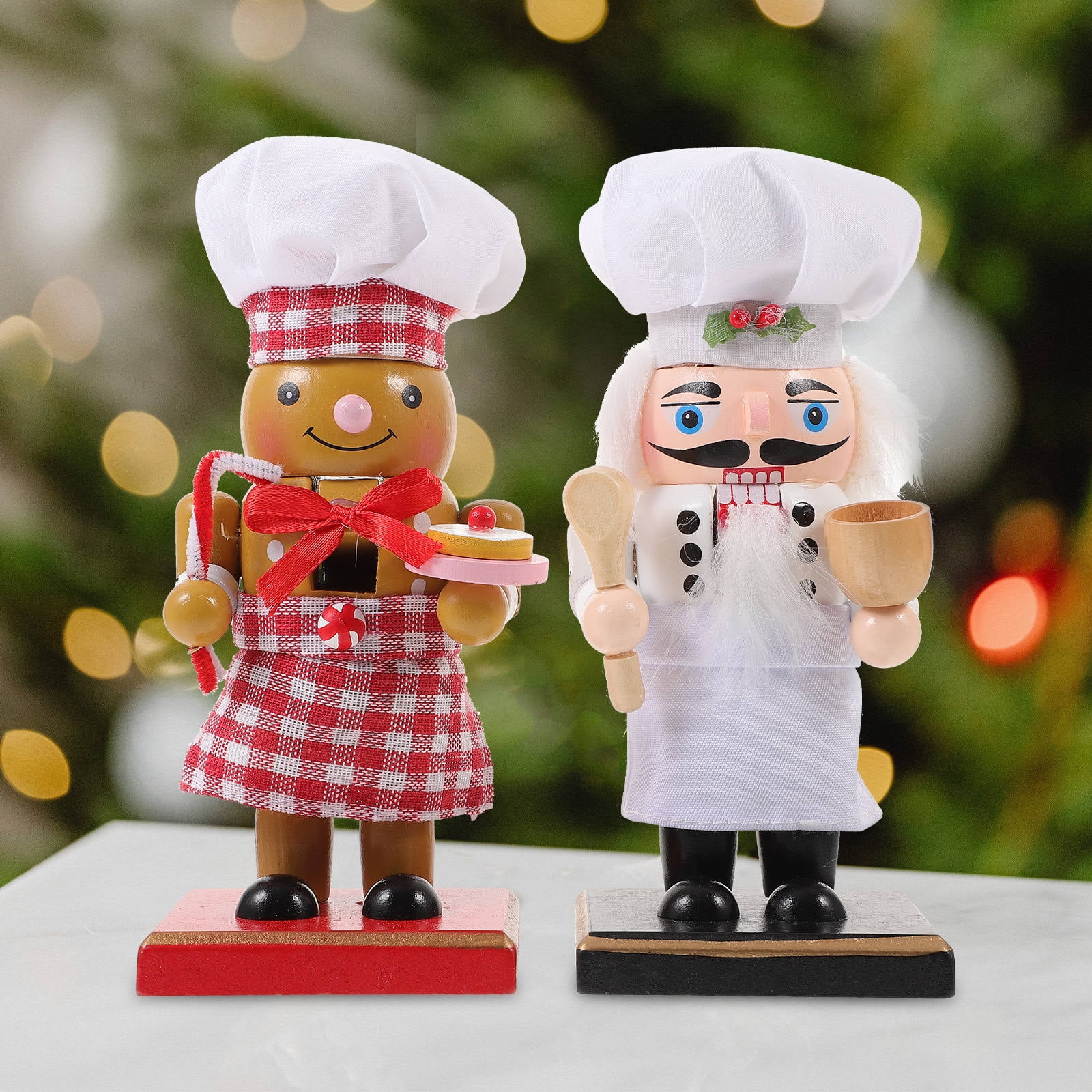 ELAYARD Festive Collectible Nutcracker Desktop Chef Nutcracker Statue Wood Assorted Color 2Pcs ...
