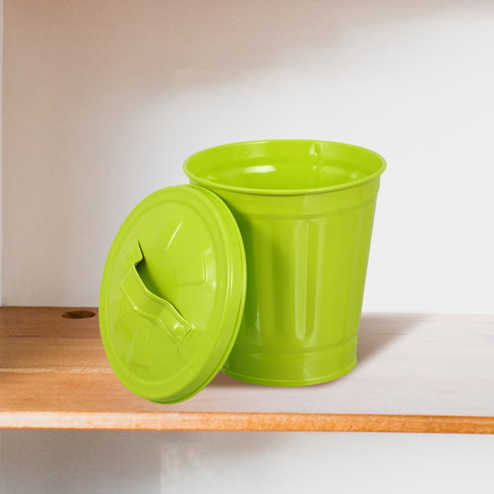 ELAYARD 2Pcs Small Metal Trash Bin with Lid for Office Table Use Green ...