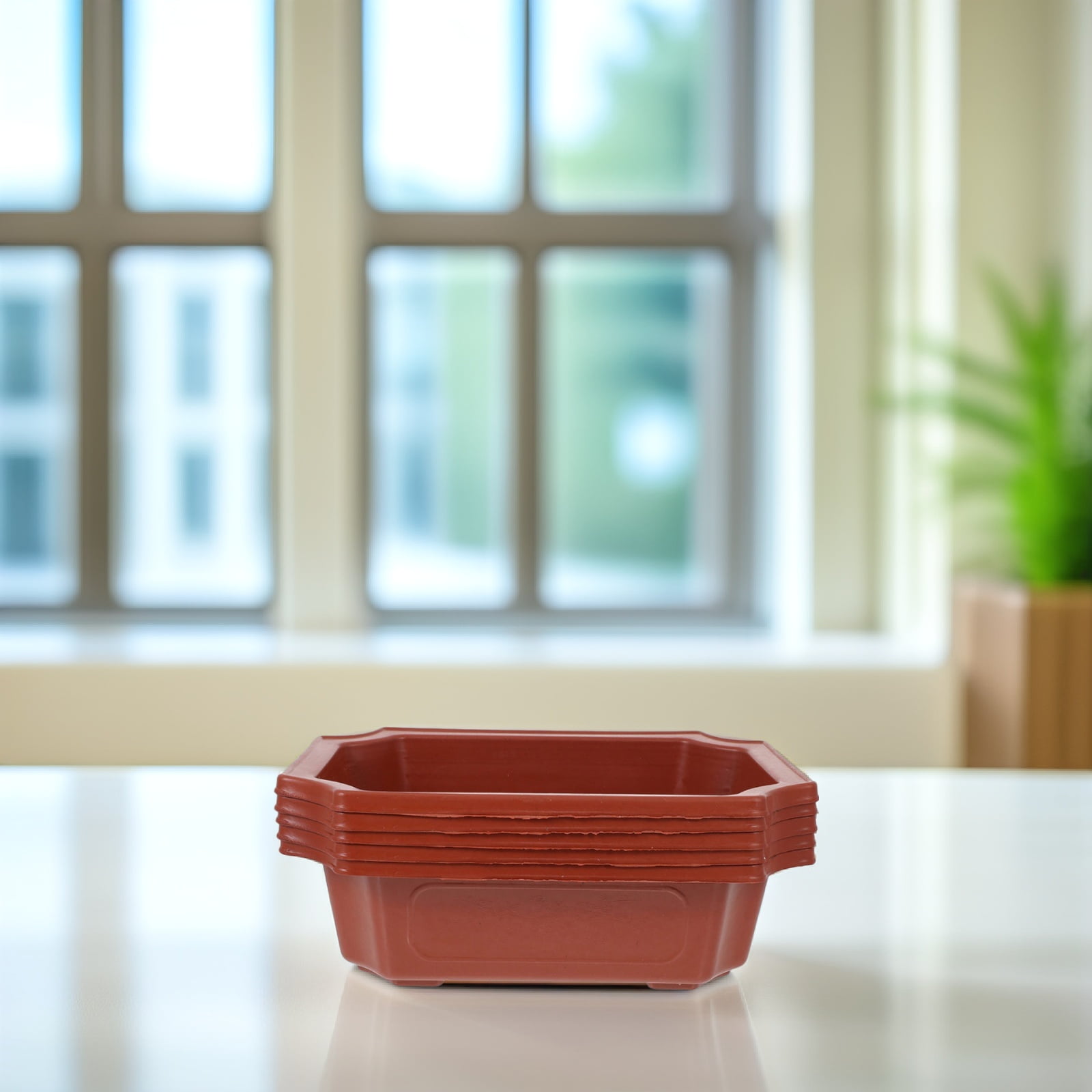 ELAYARD 5Pcs Dark Red Ceramic Style Planter Pot for Indoor Outdoor ...