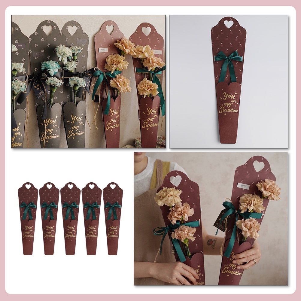 ELAYARD 5Pcs Flower Bouquet Bags with Handle Paper Dark Red Heart ...