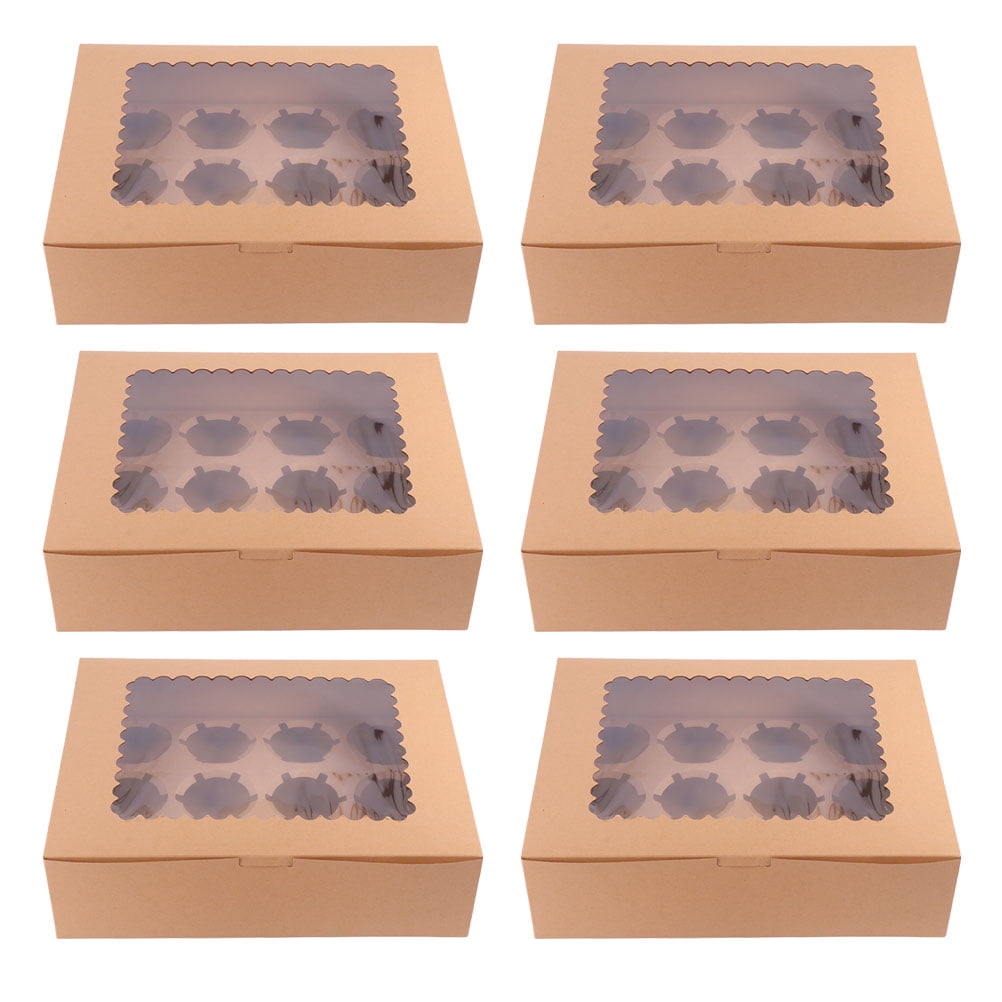 ELAYARD 6Pack Square Brown Paper Food-Grade Cardboard Cupcake Boxes for ...