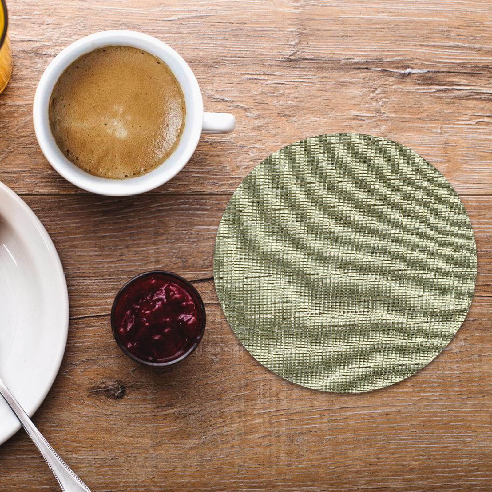 ELAYARD 8Pcs Green Round Braided Bamboo Pattern Placemats Table Mats ...