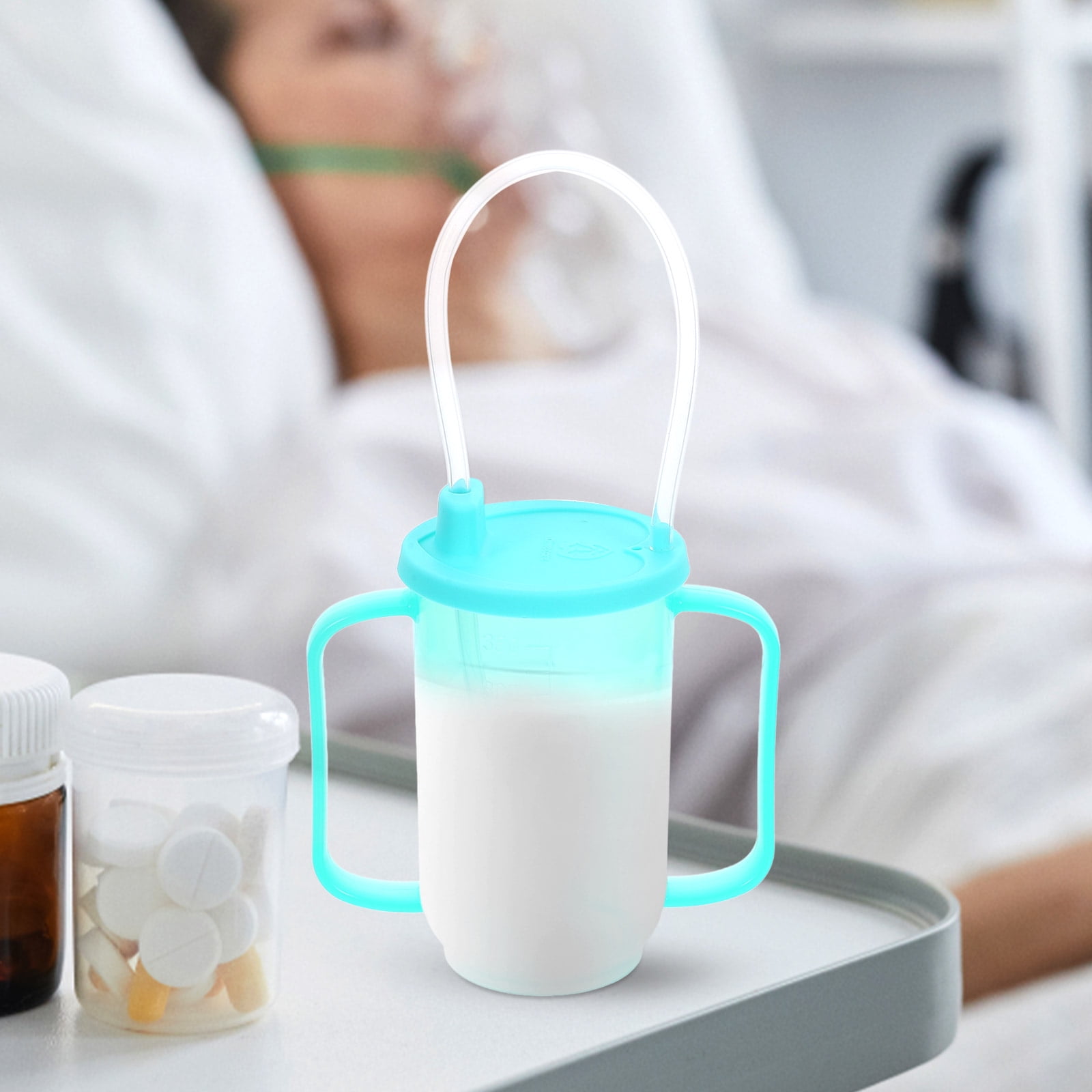 ELAYARD Sky-Blue PP Silicone Elderly Feeder Cup with Bedside Convenience and Versatile Use ...