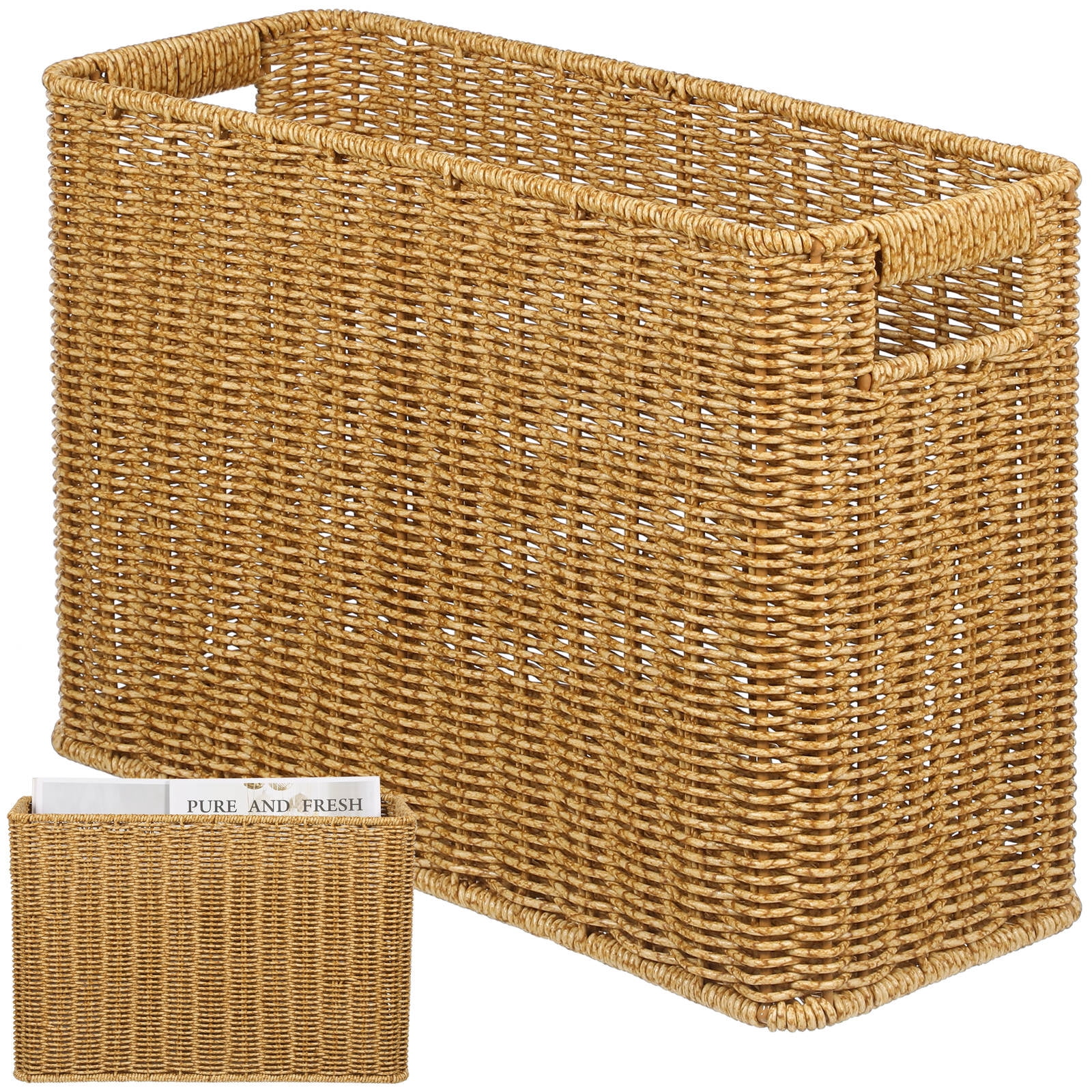 ELAYARD Coffee Color Decorative Woven Storage Organizer Plastic Basket ...
