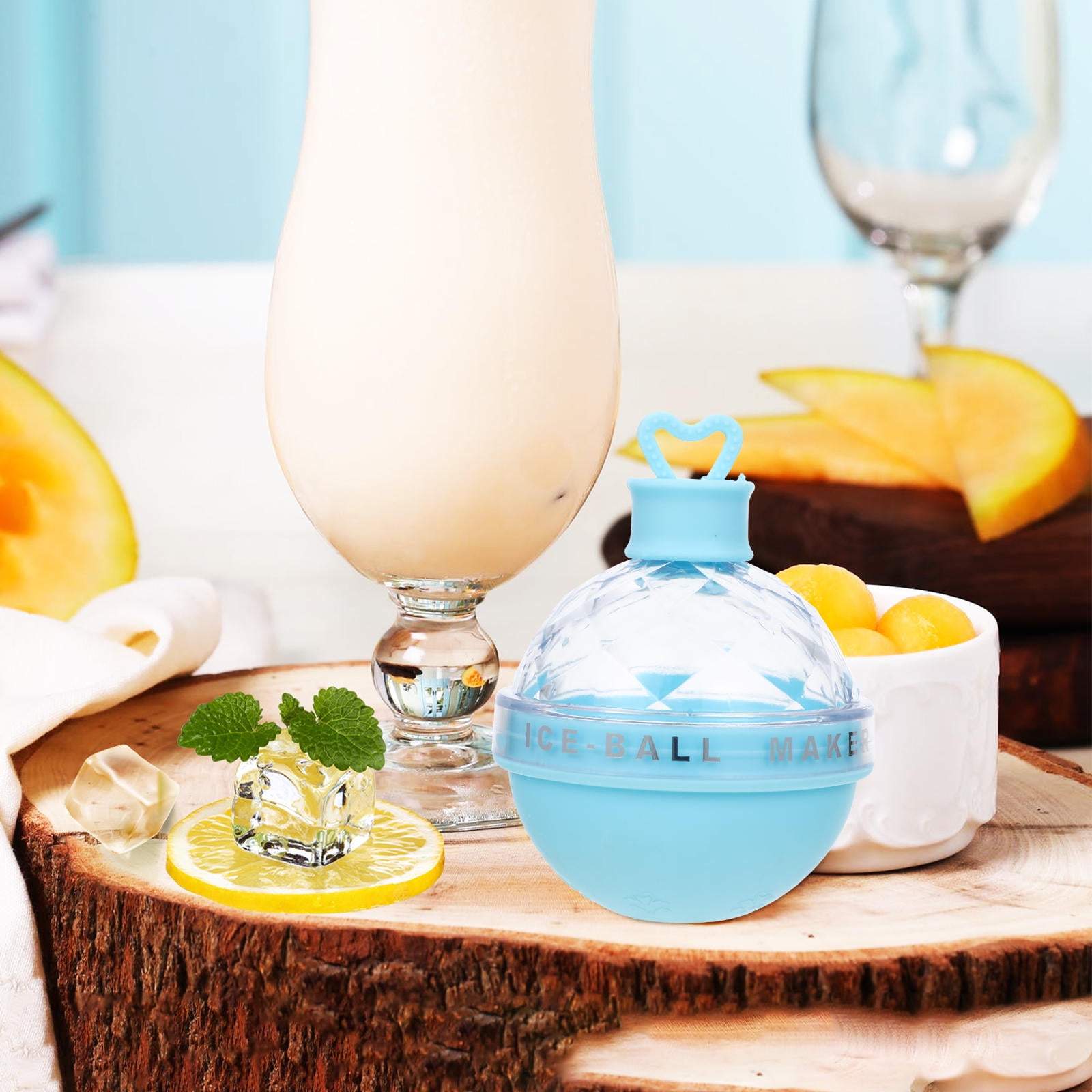 ELAYARD Blue Ice Ball Mold Silicone Round Ice Cube Maker for Bar and ...