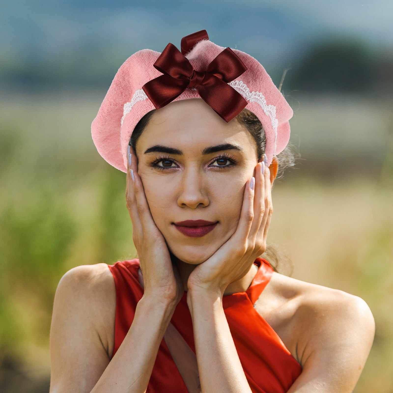 ELAYARD Chic Beret Hat Pink Wool 1 PCS Elegant Hats For Women Versatile ...