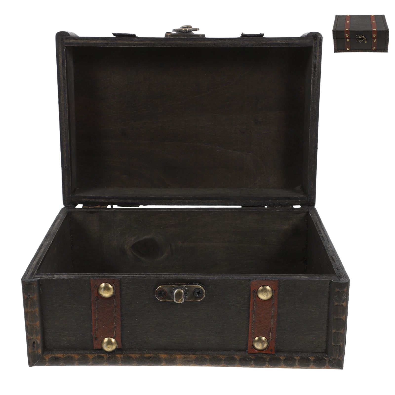ELAYARD Mens Jewelry Box Organizer Wooden Treasure Chest Dark Grey Wood ...