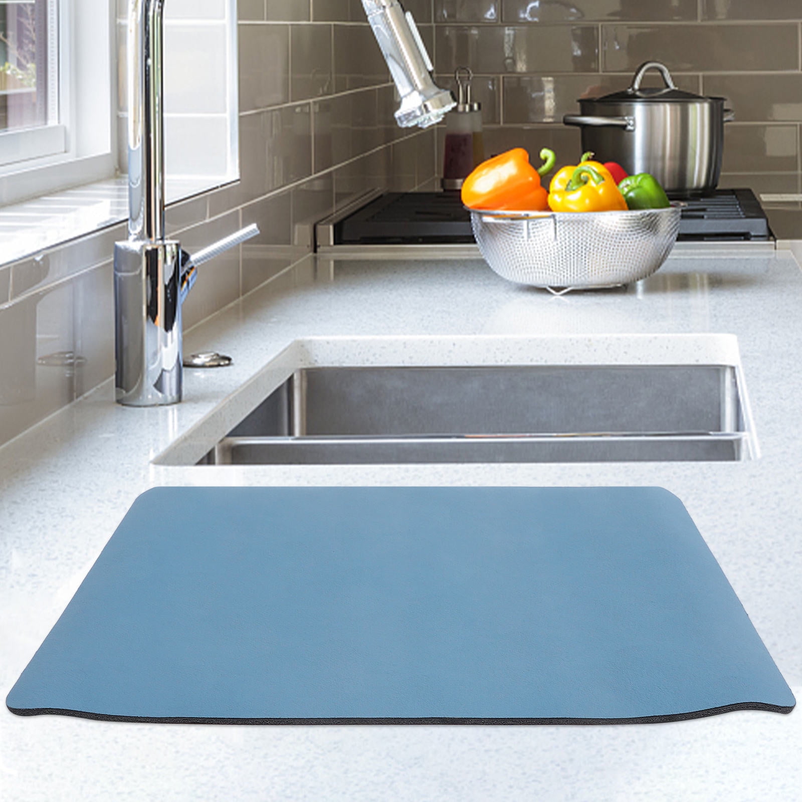ELAYARD Dish Drying Mat for Kitchen Blue Silicone and Diatomaceous 1Set ...