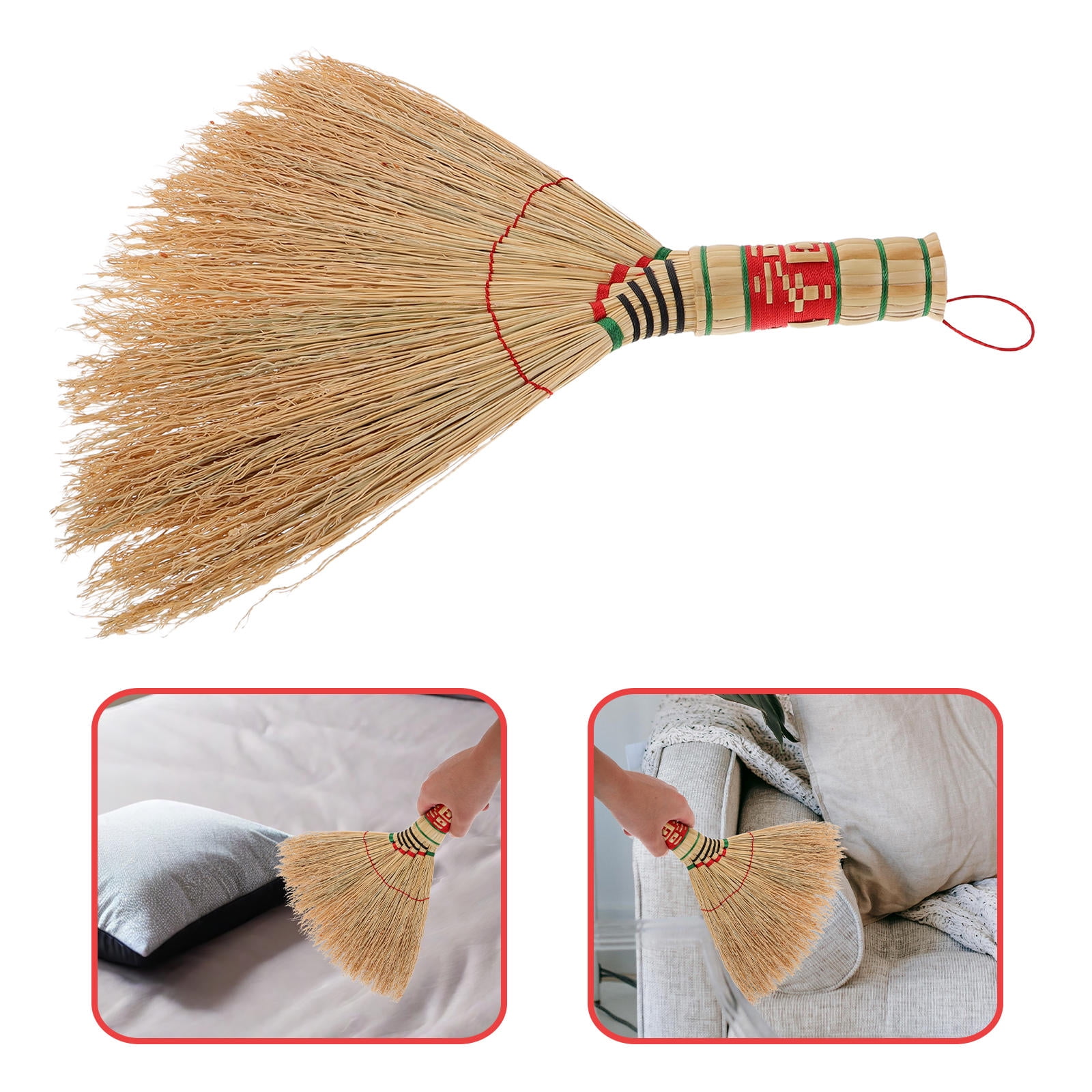 ELAYARD Handmade Sorghum Straw Broom for Indoor Cleaning, Multi-Use Compact Design with Vintage ...