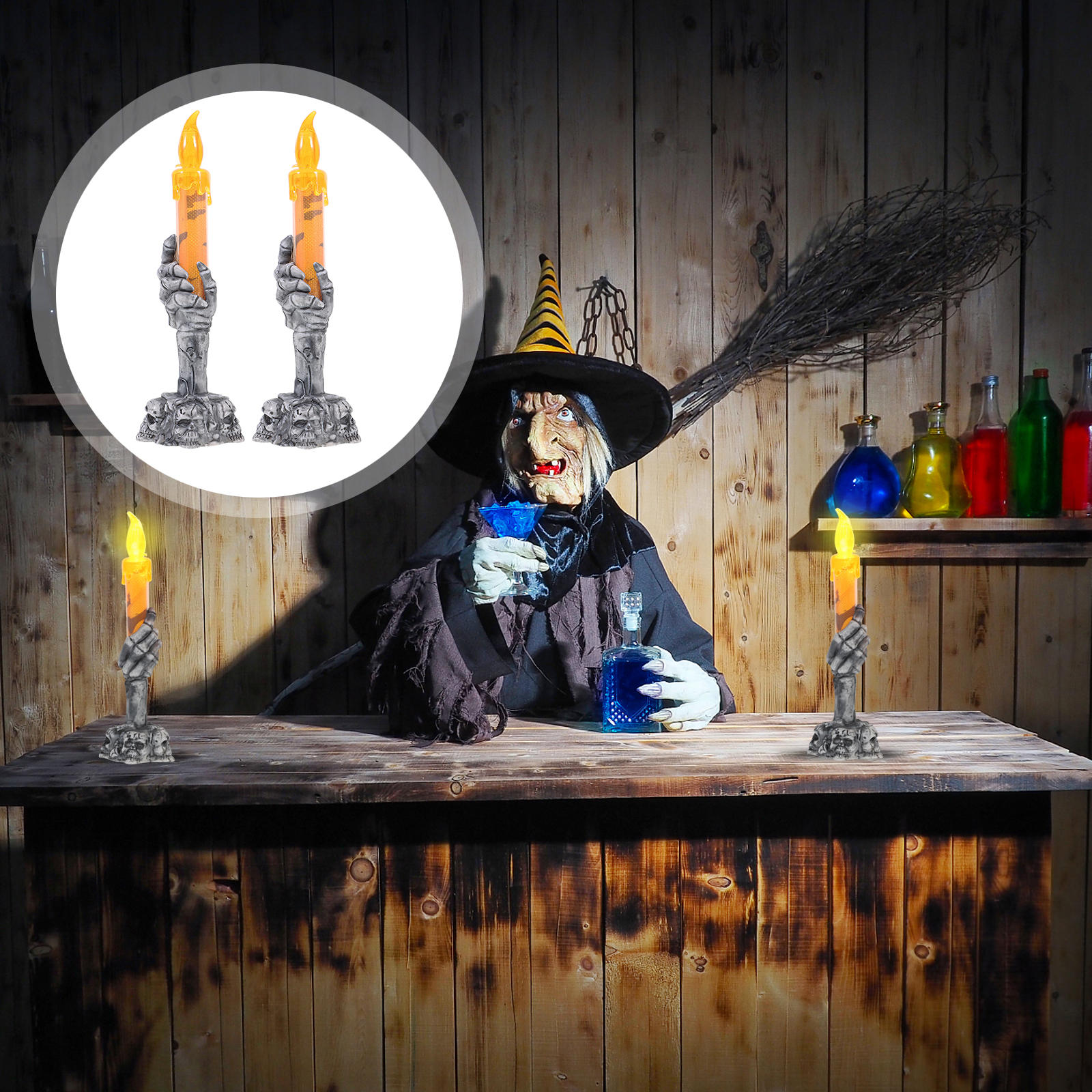 ELAYARD Flameless Skeleton Lamp Orange Plastic for Decoration 2Pcs ...