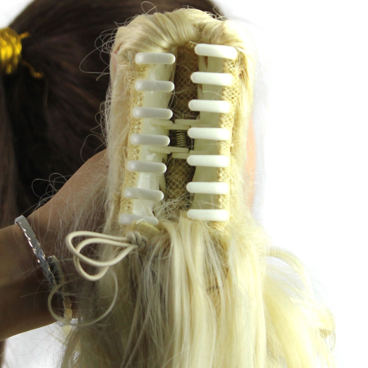 ELAYARD Light Yellow Ponytail Wig Clip with Curly Synthetic Hair for ...