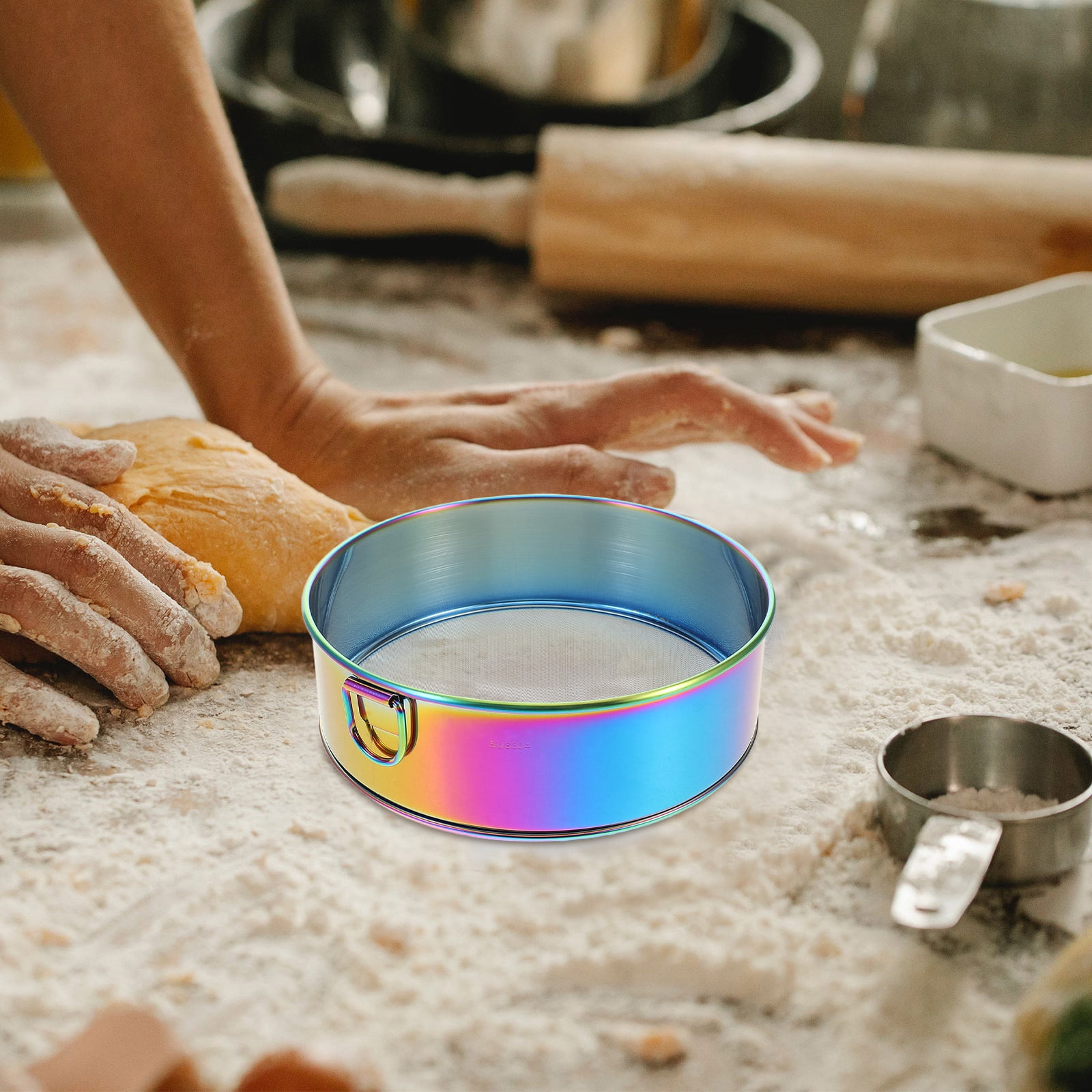 ELAYARD Round Stainless Steel Flour Sifter Manual Design for Kitchen ...