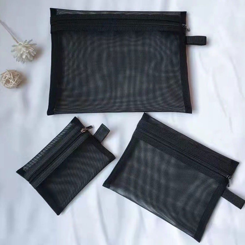 ELAYARD Travel Mesh Pouch 3Pcs Black Rectangular Design For Cosmetic ...