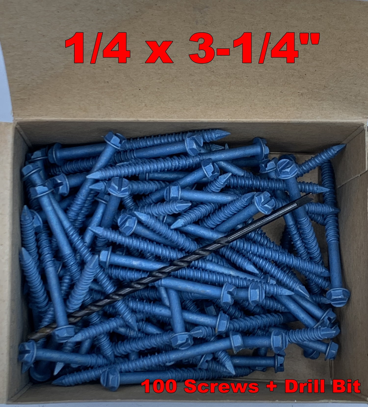 ELCO 100ct Ultracon 1/4" Slotted Hex Concrete Screw 3-1/4" BLUE (Tapcon ...