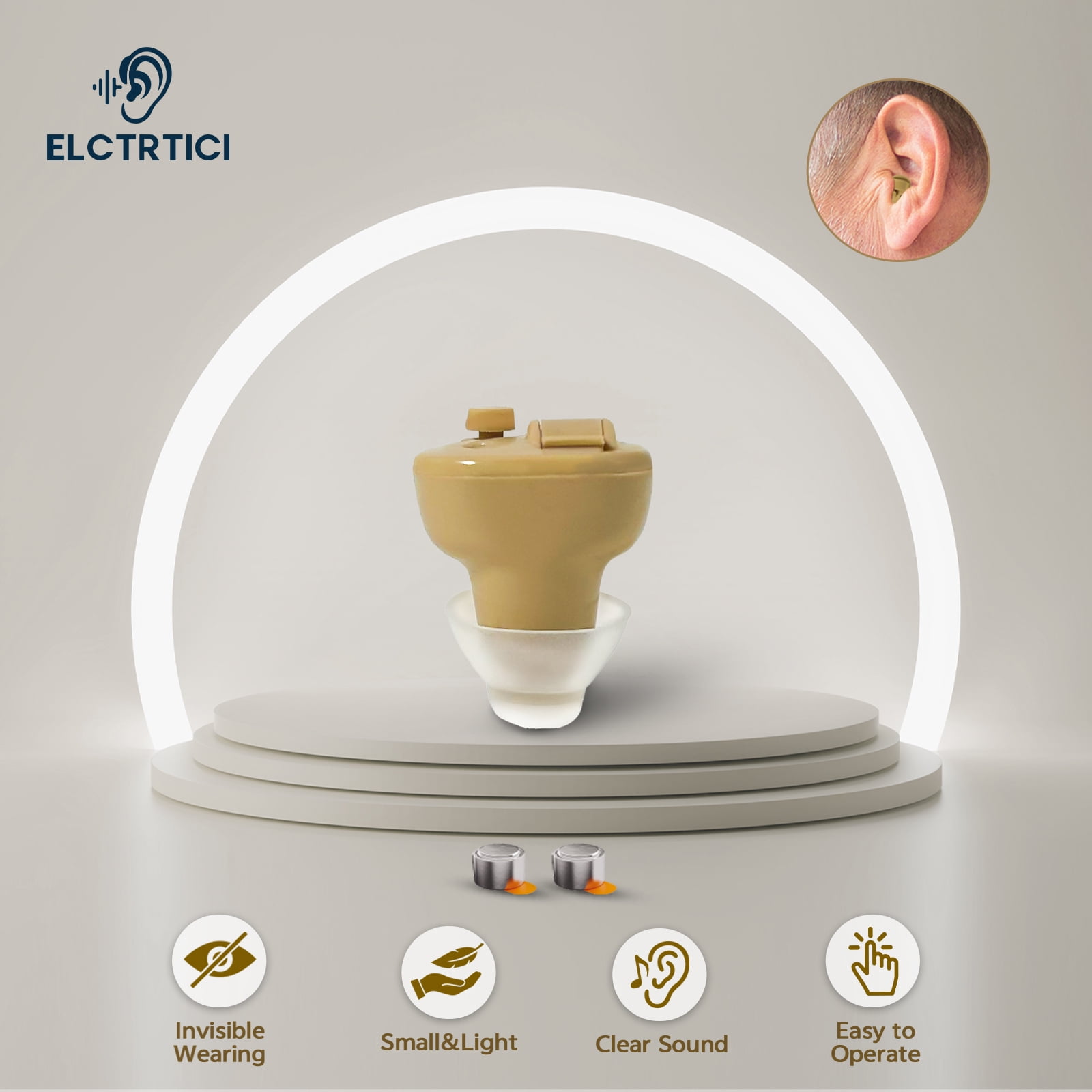 ELCTRTICI Hearing Aid for Adults, Mini Invisible Hearing Aid with Smart Noise Reduction, Beige ...