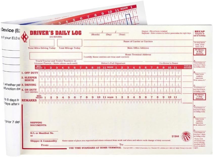 ELD Backup Driver Log Book 10-pk. with Detailed Driver Vehicle ...