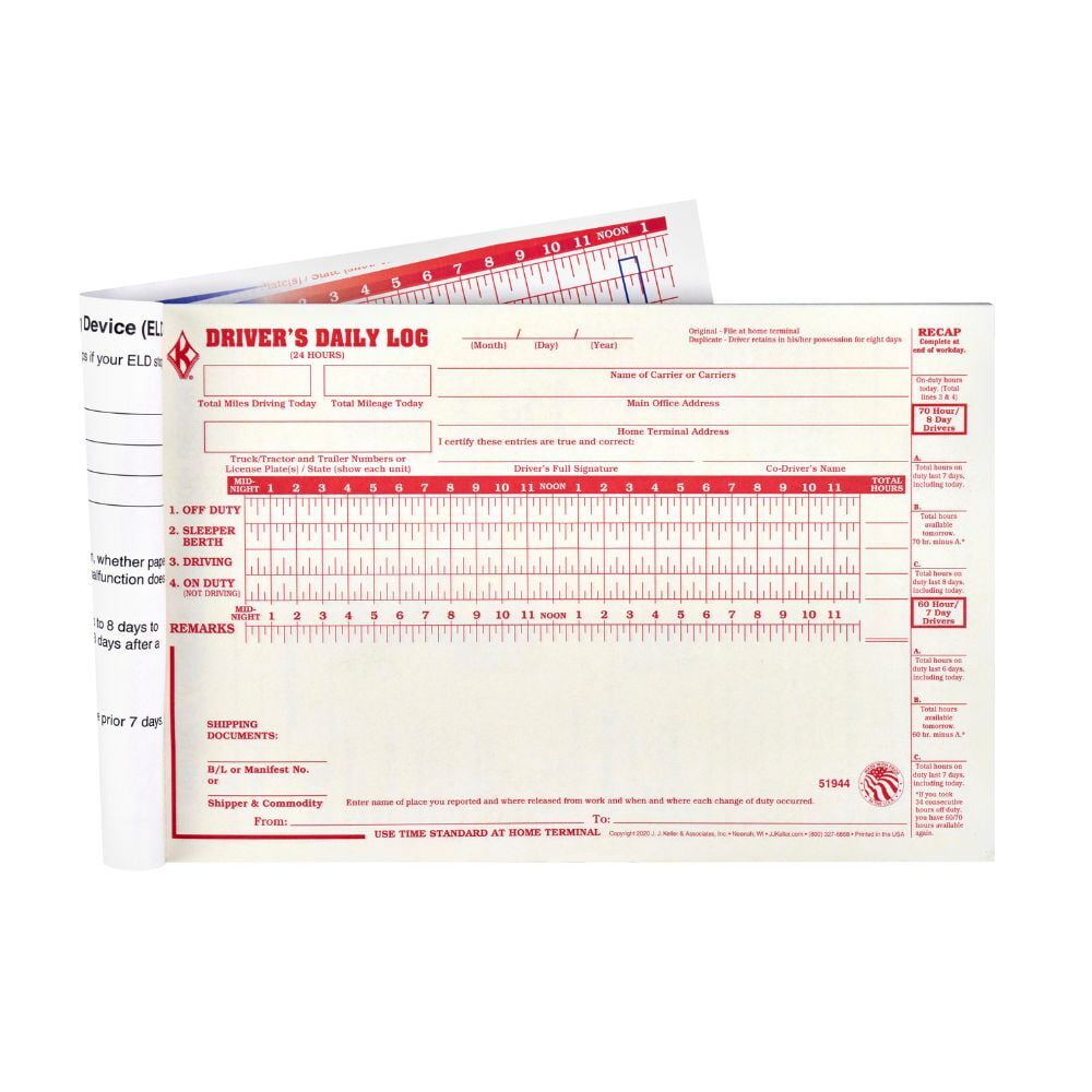 J. J. Keller Driver Log Book 5-Pack, ELD Backup, 2-Ply Carbonless, 8.5 ...