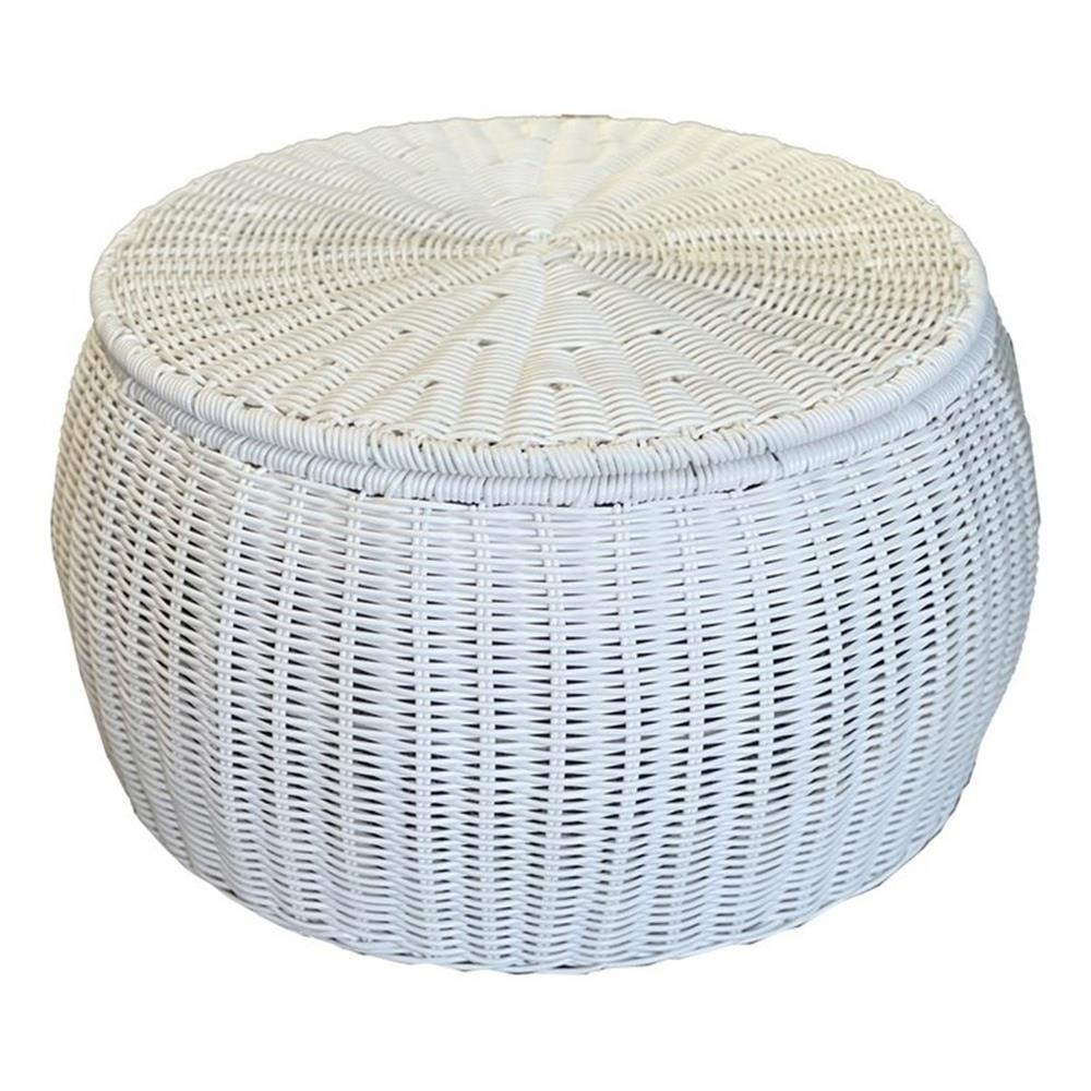 ELE Light & Decor Wicker / Rattan Footstool with Storage Seat in White ...