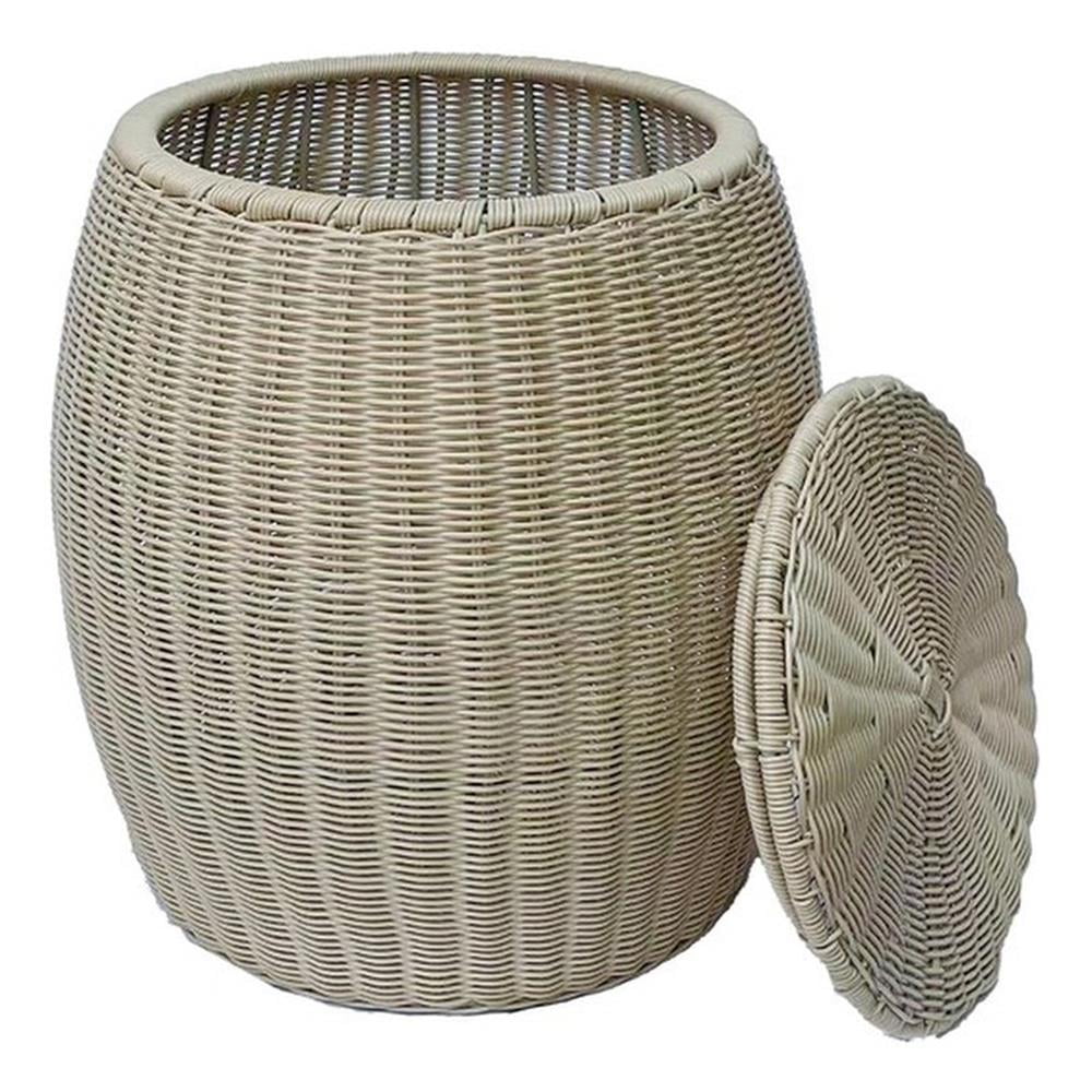 ELE Light & Decor Wicker / Rattan Storage Ottoman with Lid in Beige ...