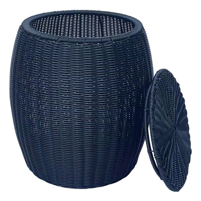ELE Light & Decor Wicker / Rattan Storage Ottoman with Lid in Black ...