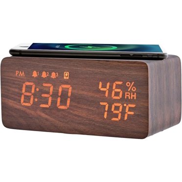 Electime Wooden Digital Alarm Clock with Smart Sensor Night Light ...