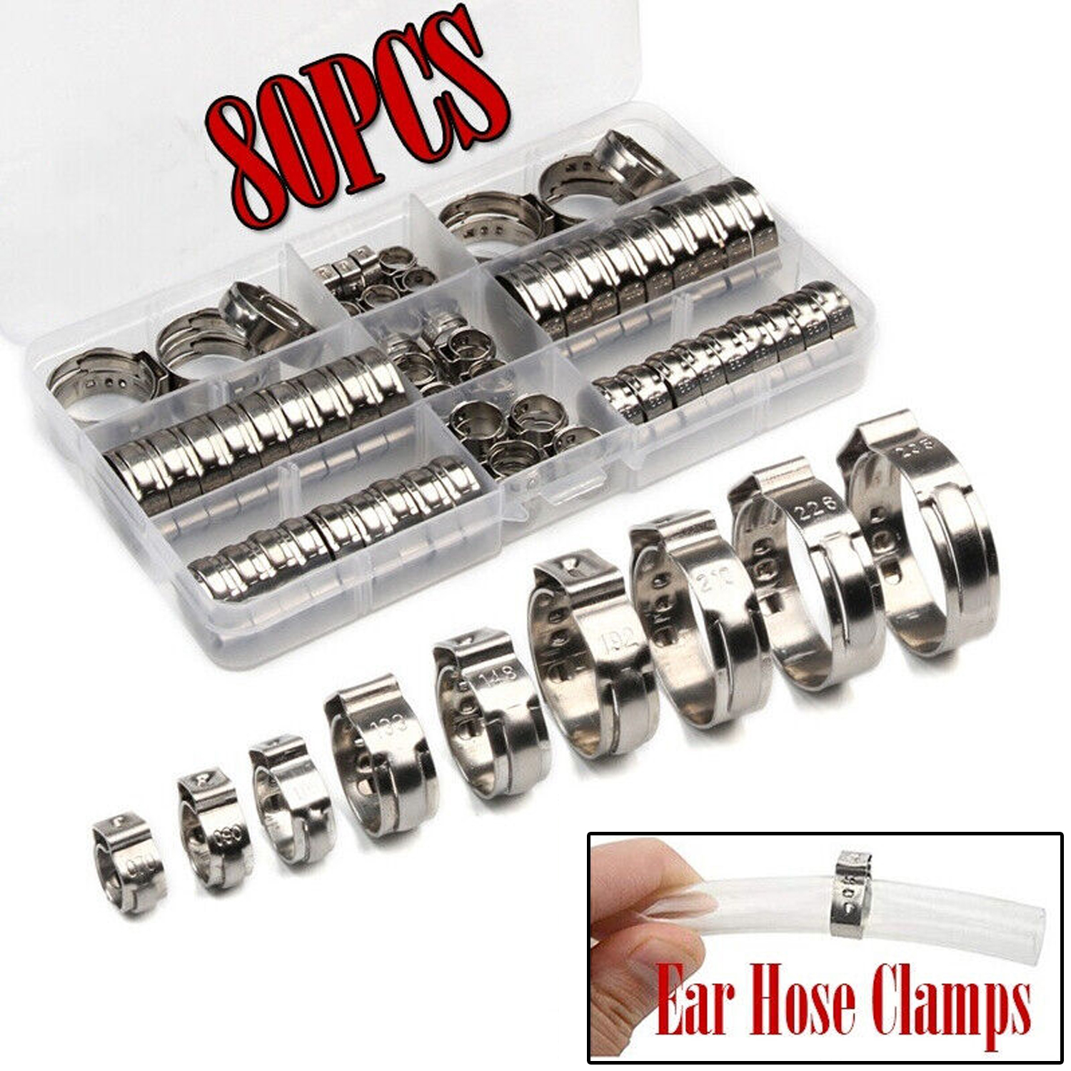 ELECTRAPICK 80Pcs Single Ear Hose Clamps Stainless Steel Stepless Cinch ...