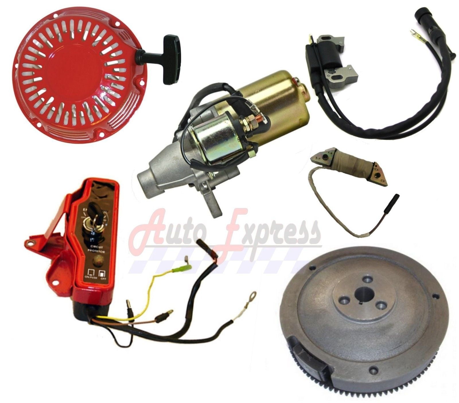 ELECTRIC STARTER MOTOR KIT GX160 RECOIL IGNITION COIL FLYWHEEL HONDA ...